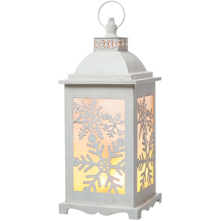 MOONRAYS 15.75" White Winter Snowflakes Lantern with LED | Home Hardware