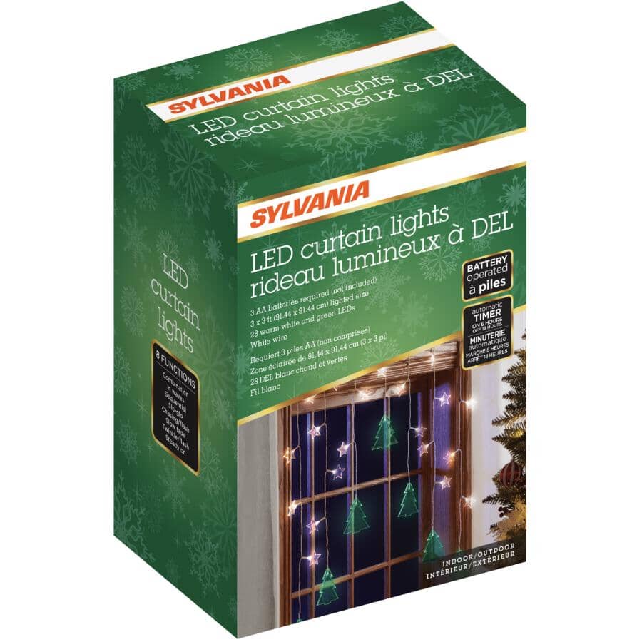 SYLVANIA Battery Operated Euro Style Trees & Stars Curtain Lights ...