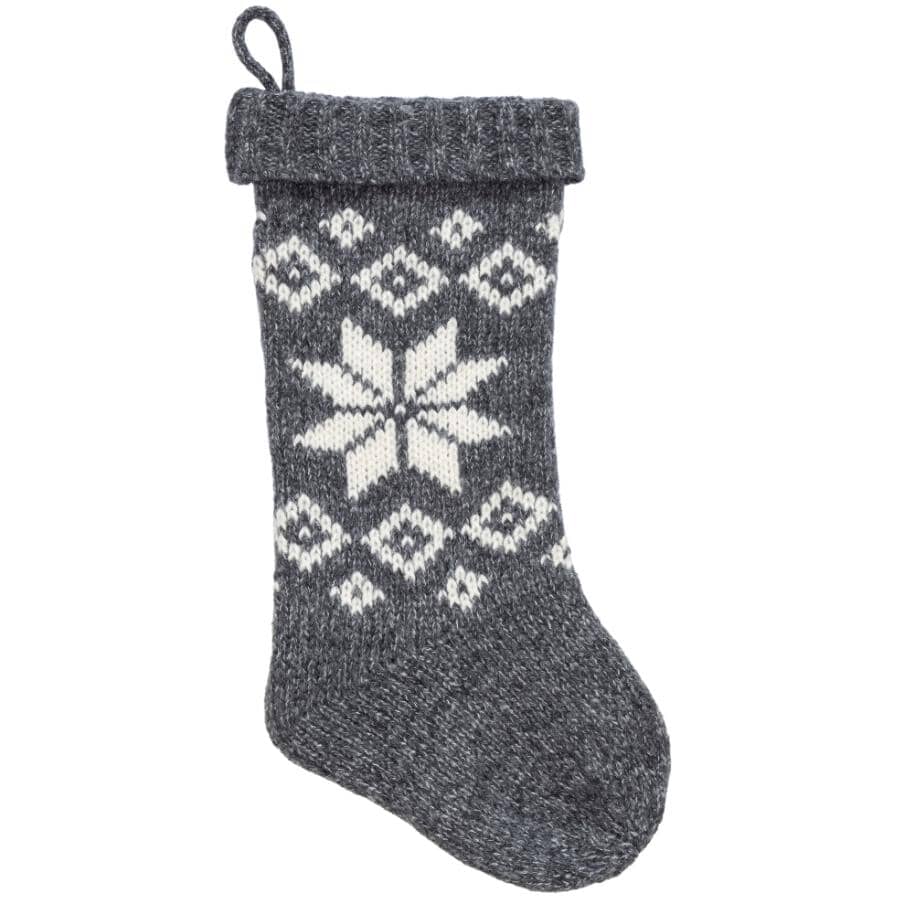 NEW TRADITIONS 20" Heather Snowflake Knit Stocking | Home Hardware