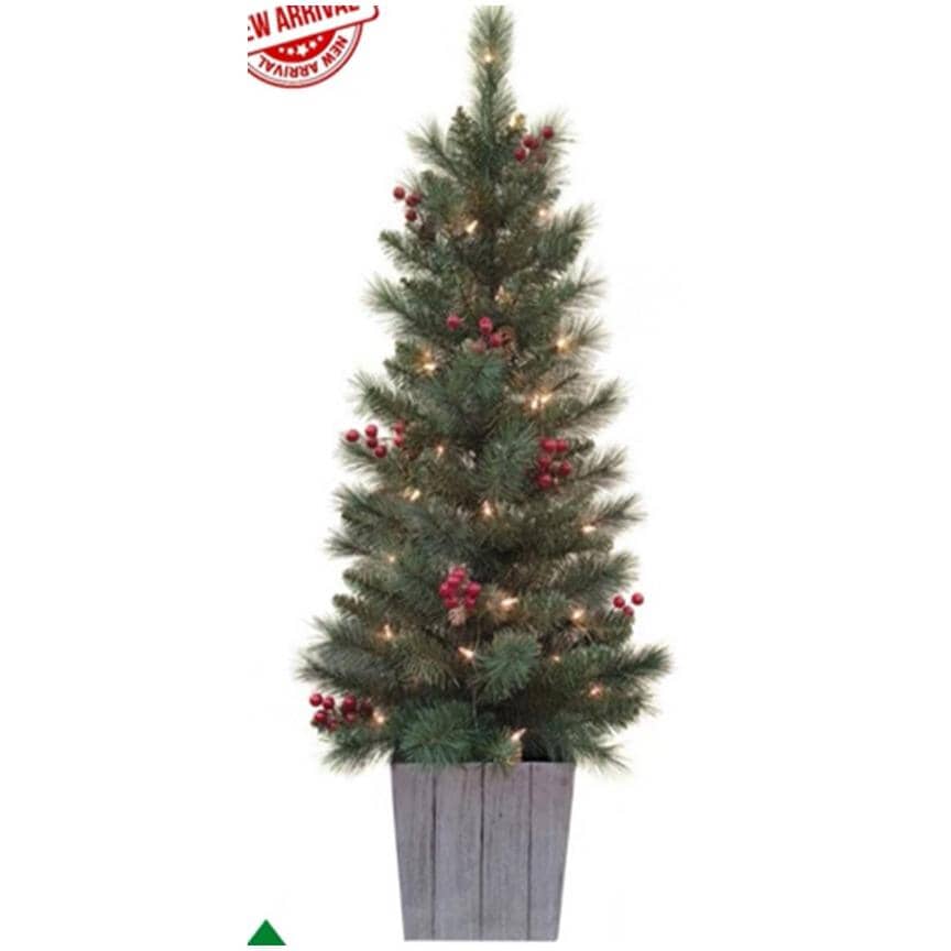 INSTYLE HOLIDAY 3.5' Weston Pine Potted Tree with Red Berry & Pinecone ...