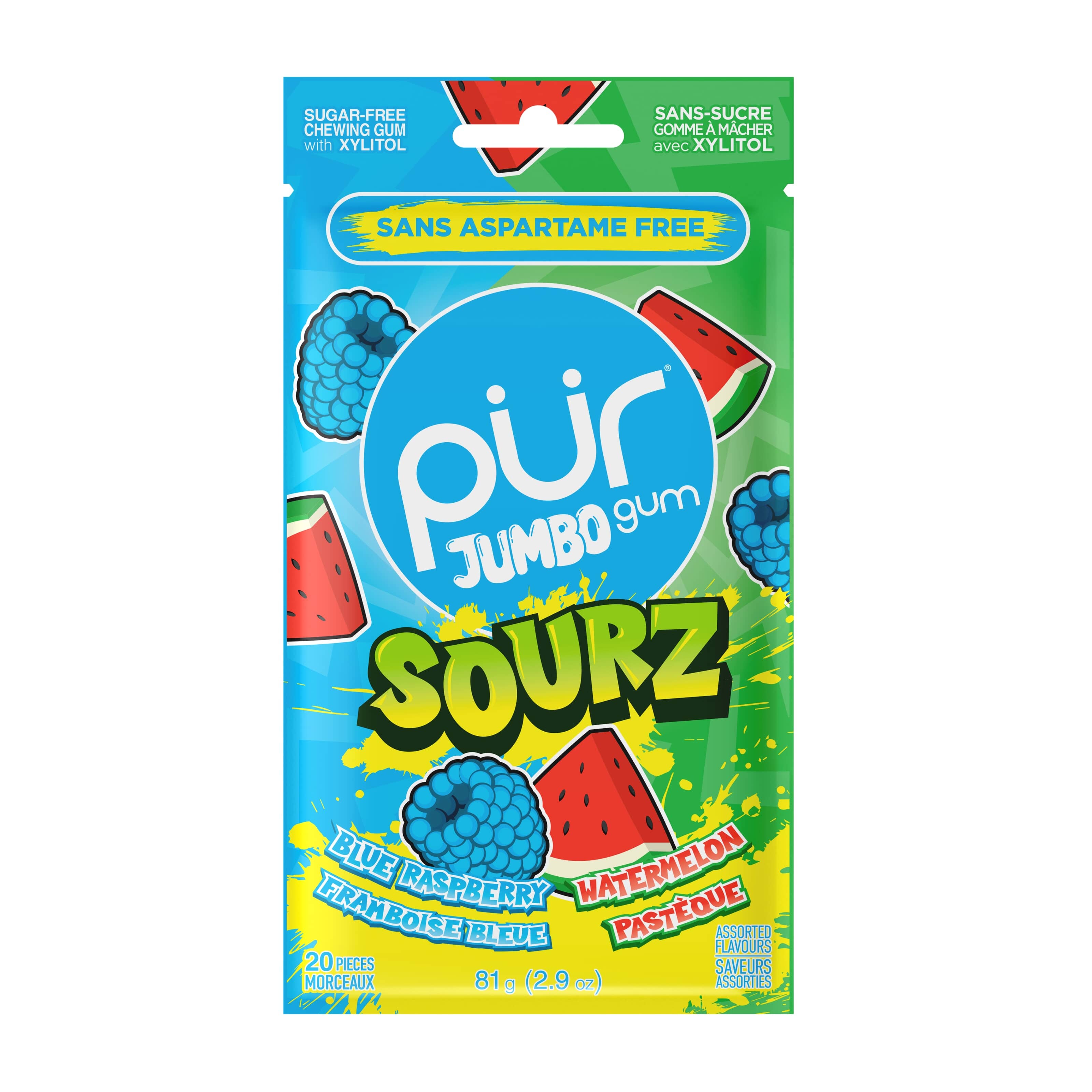 PUR Blue Raspberry, Watermelon Jumbo Sourz Gum | Home Hardware