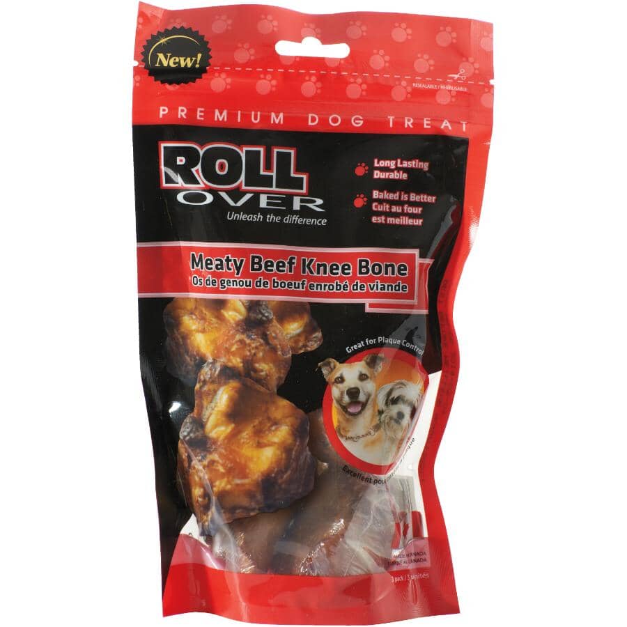 Rollover 3 Pack Natural Meaty Beef Knee Dog Bones | Home Hardware