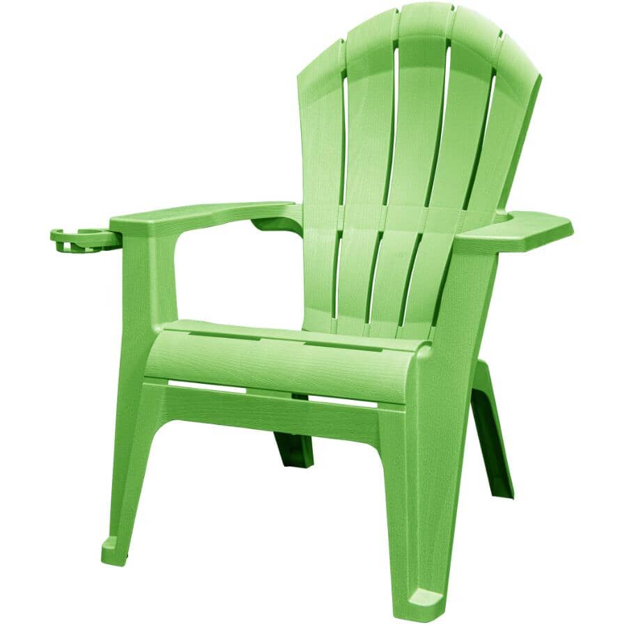 ADAMS Summer Green Stacking Ergonomic Adirondack Chair, with Cup Holder ...