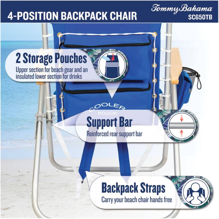 TOMMY BAHAMA 4 Position Beach Chair with Dry and Cooler Pouch | Home ...