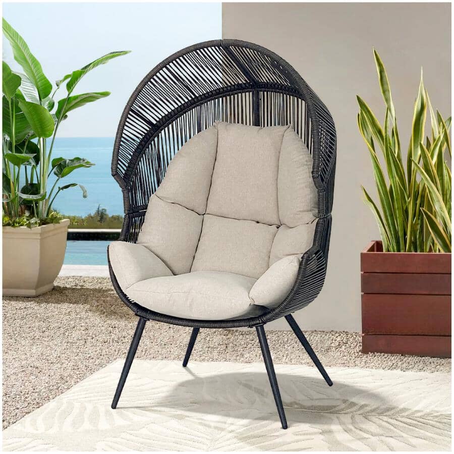 INSTYLE OUTDOOR Resin Wicker Egg Chair with Beige Cushion | Home Hardware