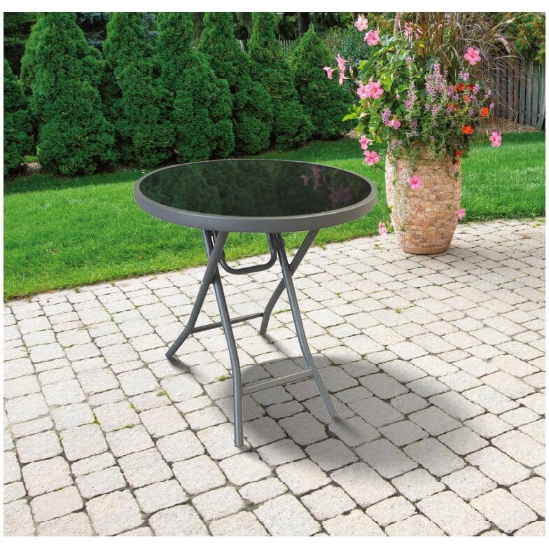 INSTYLE OUTDOOR 18" Round Glass Top Folding Side Table | Home Hardware
