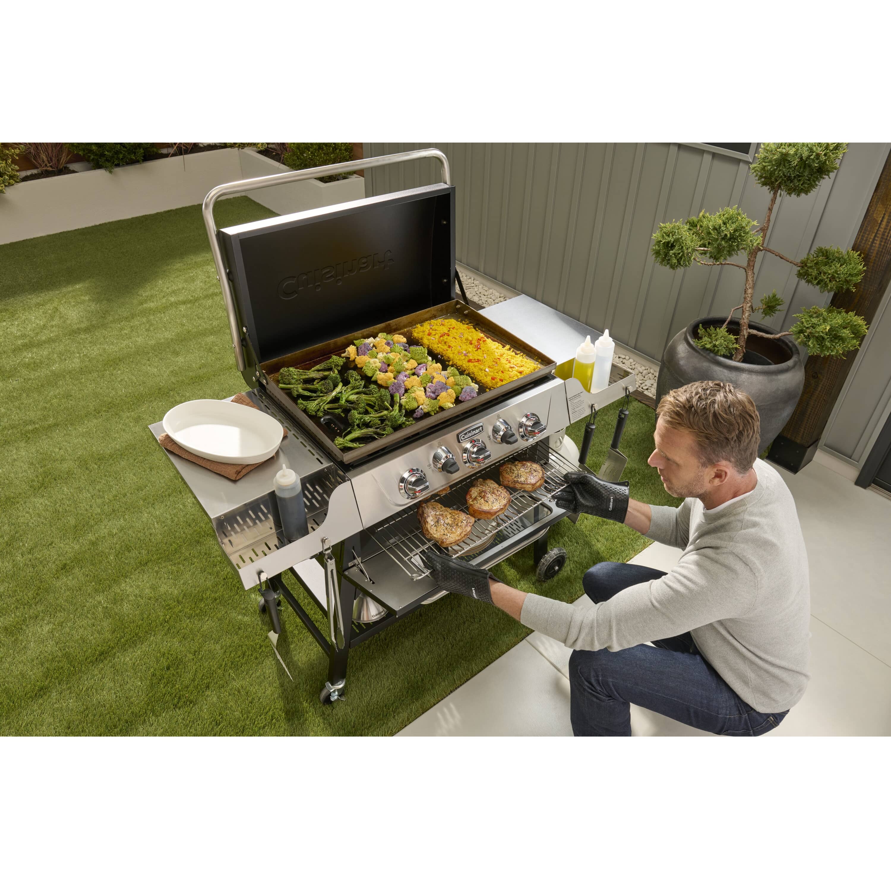 CUISINART 2-in-1 Outdoor Griddle & Broiler Station, 3 Burners | Home ...
