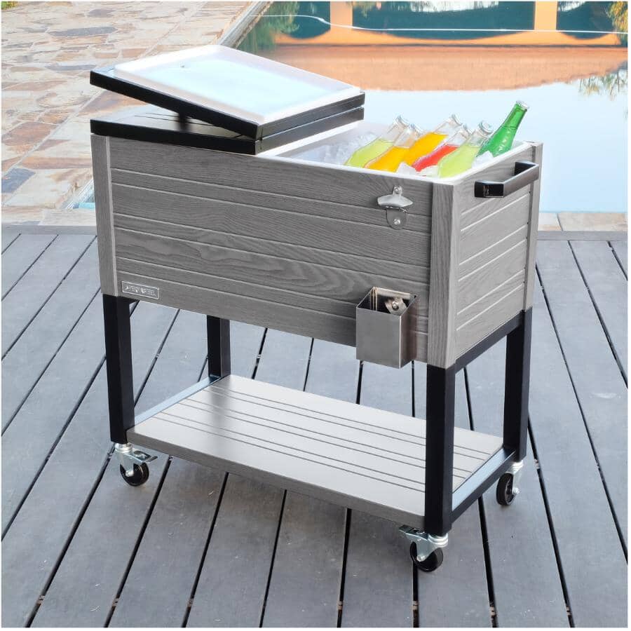 PERMASTEEL Rustic Wood Grain Rolling Patio Cooler | Home Hardware