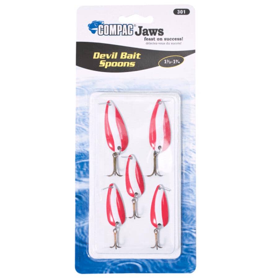 COMPAC 5 Pack Red and White Devil Spoon Fishing Lures, Assorted Sizes ...