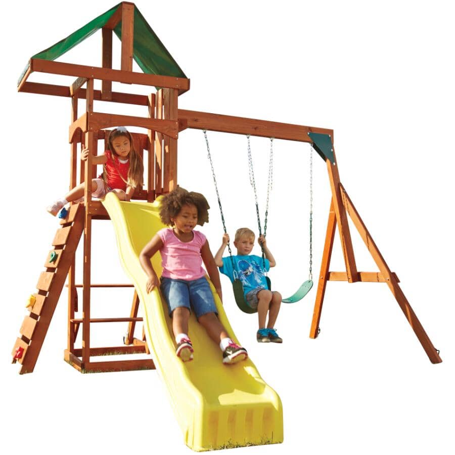 SWING-N-SLIDE Complete Scrambler Wooden Play Fort Kit | Home Hardware