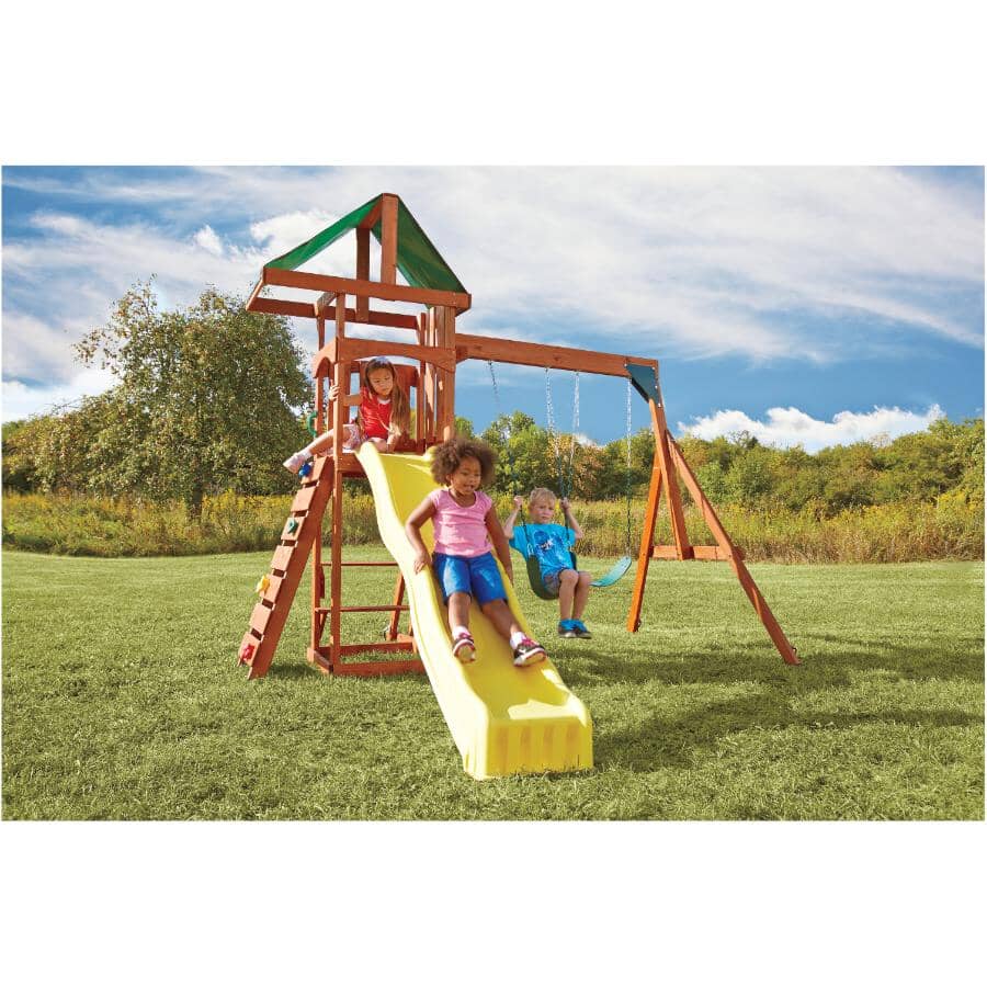 SWING-N-SLIDE Complete Scrambler Wooden Play Fort Kit | Home Hardware