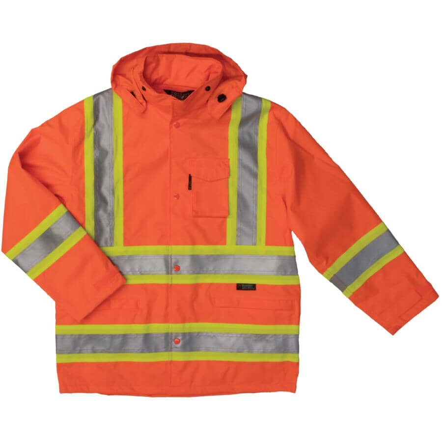 TOUGH DUCK Hi-Visibility Orange Rain Safety Jacket | Home Hardware