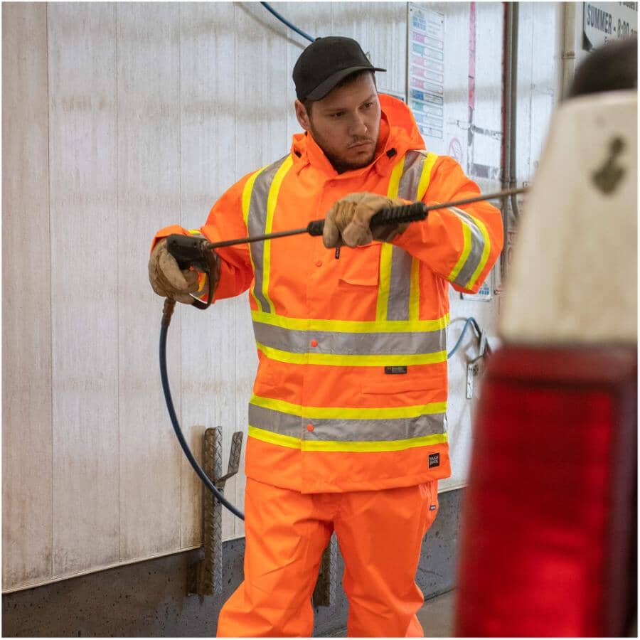 TOUGH DUCK Hi-Visibility Orange Rain Safety Jacket | Home Hardware