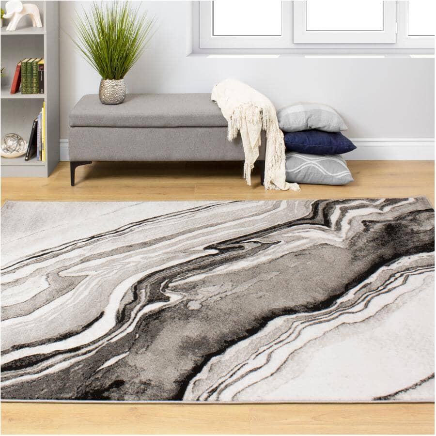 Kalora Interiors 8'x11' Platinum Grey and White Sediments Pile Area Rug ...