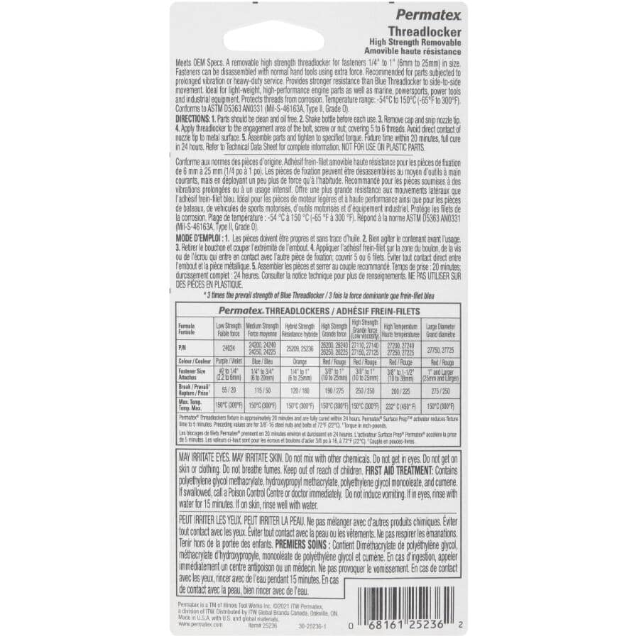 PERMATEX High Strength Removable Threadlocker | Home Hardware