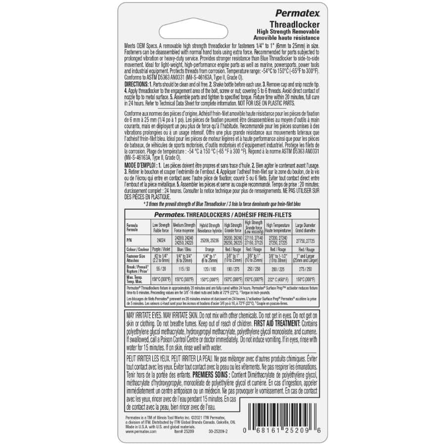 PERMATEX High Strength Removable Threadlocker | Home Hardware