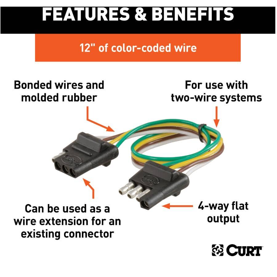 CURT 4-Way Flat Connector Plug & Socket with 12" Wires | Home Hardware