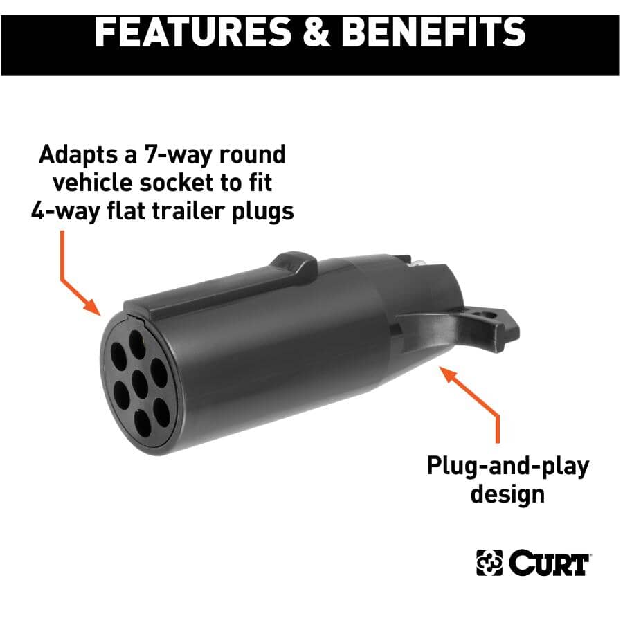 CURT 7-Way RV Blade Vehicle to 4-Way Flat Trailer Electrical Adapter ...
