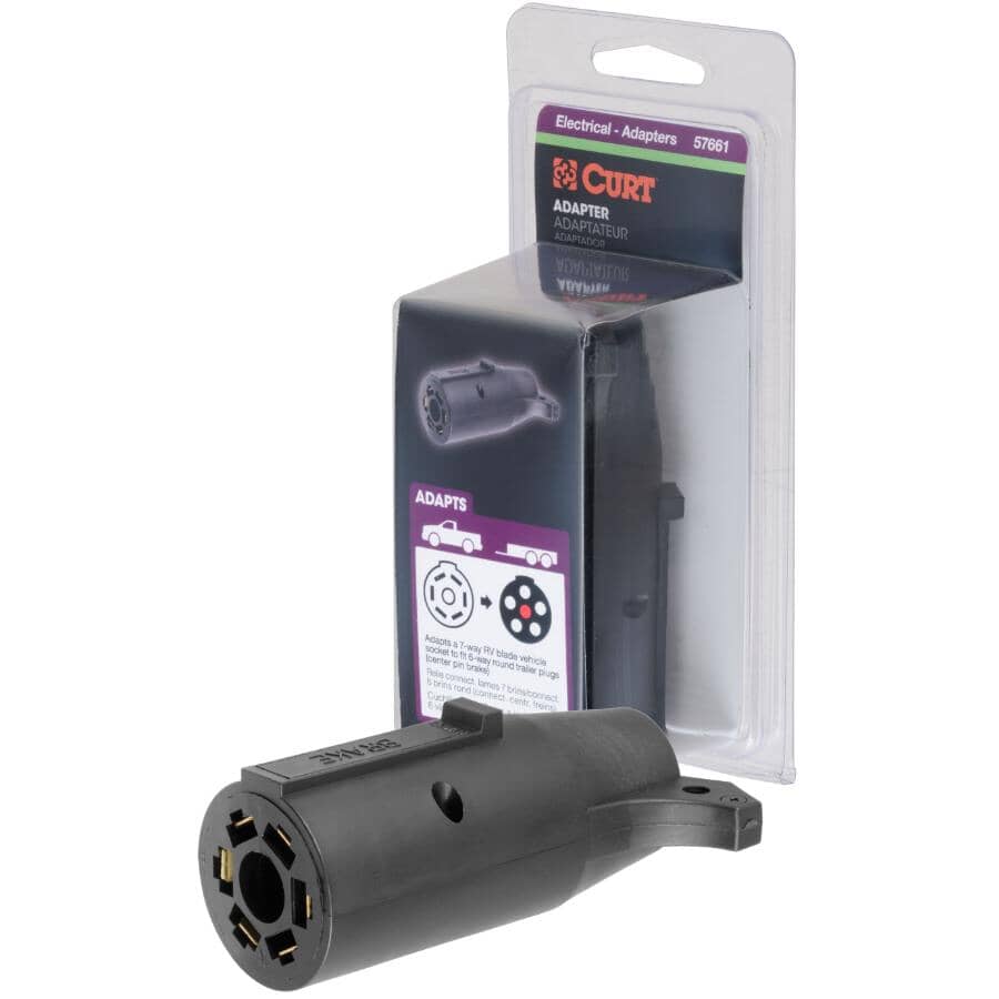 CURT 7-Way RV Blade to 6 Round Vehicle Trailer Electrical Adapter ...