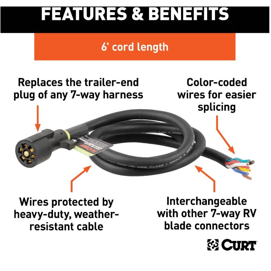 CURT Replacement 7-Way RV Blade Connector with 6' Wires | Home Hardware
