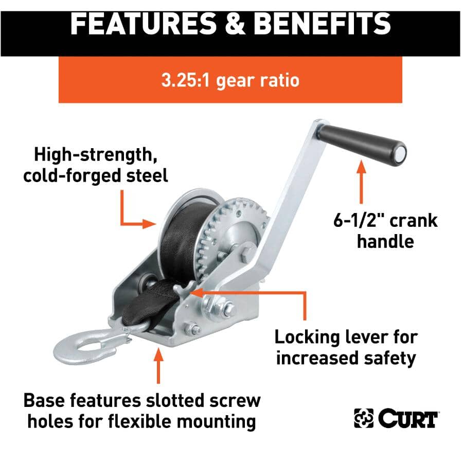 CURT Hand Crank Winch with 15' Strap | Home Hardware